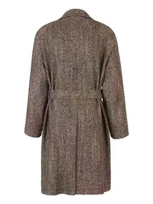 Tagliatore Herringbone Belted Coat - Brown