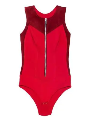 MITILIANE COUTURE Suede-panelled Sleeveless Bodysuit - Red