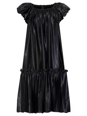 Noir Kei Ninomiya Puff-sleeve Pleated Satin Midi Dress - Black