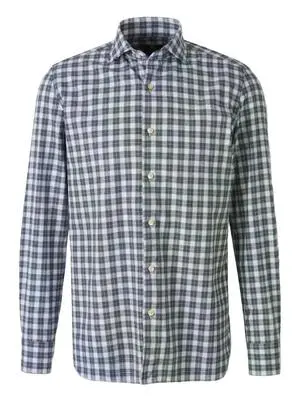LUIGI BORRELLI Check-print Long-sleeved Shirt - Blue