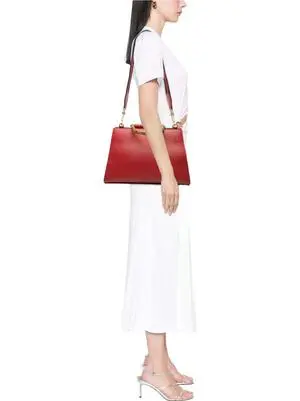 Gucci 2000-2015 Medium Calfskin Bamboo Nymphaea Satchel - Red