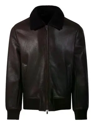 SALVATORE SANTORO Shearling-collar Leather Jacket - Brown