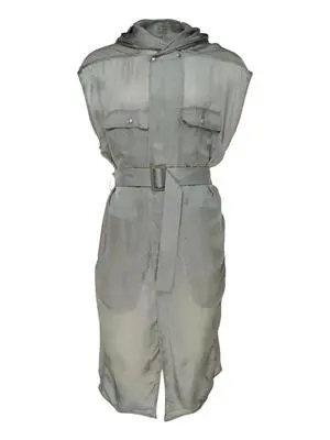 Rick Owens Tower Hooded Belted Coat - Grey