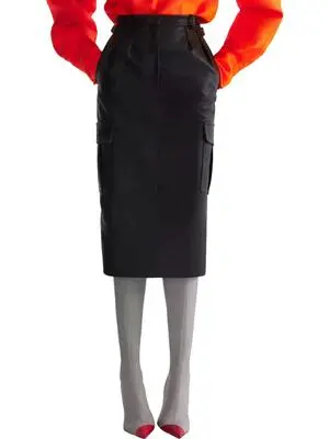 MUGLER Black Leather Cargo Skirt