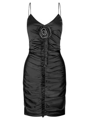 ROTATE BY BIRGER CHRISTENSEN Ruched Rose-appliqué Mini Dress - Black