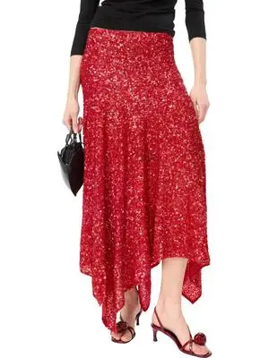 ROTATE BY BIRGER CHRISTENSEN Sequin-embellished Handkerchief-hem Skirt - Red