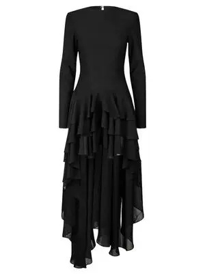 ROTATE BY BIRGER CHRISTENSEN Long-sleeve Ruffle Train Asymmetric Dress