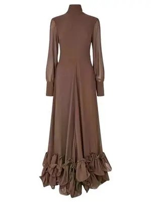 ROTATE BY BIRGER CHRISTENSEN Ruffled-hem Long-sleeve Maxi Dress - Brown