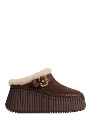 Chloé Nama Wedge Clog In Suede - Brown