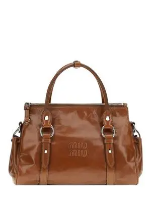 Miu Miu Glossy Leather Handbag - Brown