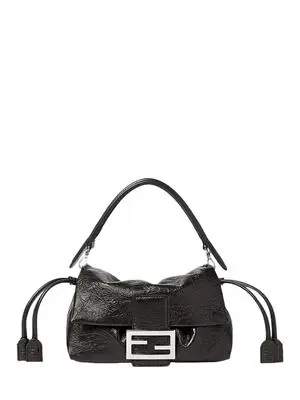 Fendi Minibag "baguette Soft Small" In Black Crackled Leather Black