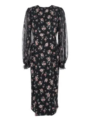 Dolce & Gabbana Black Dress With Round Neckline And All-over Floral Motif In Silk For - Multicolor