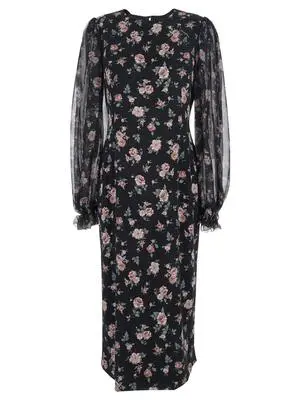 Dolce & Gabbana Black Dress With Round Neckline And All-over Floral Motif In Silk For - Multicolor