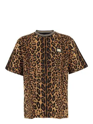 Dolce & Gabbana T-shirt With All-over Animalier Print In Fabric For - Brown