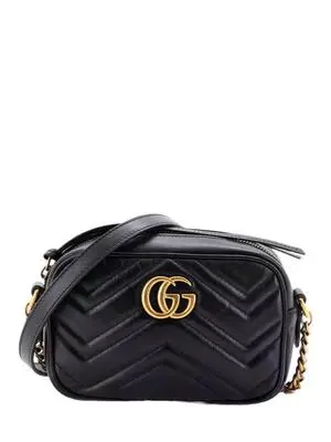 Gucci Gg Marmont Shoulder Bag Matelasse Leather Mini Crossbody Bag - Black