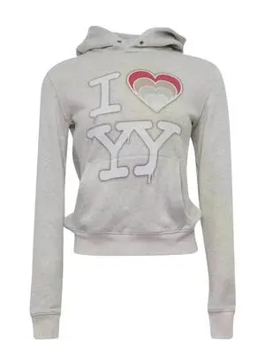 OPEN YY I Love Yy Logo-print Cotton Hoodie - Grey