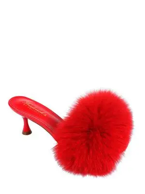 Frederick's Of Hollywood Purr Square Toe Fur Heel Red