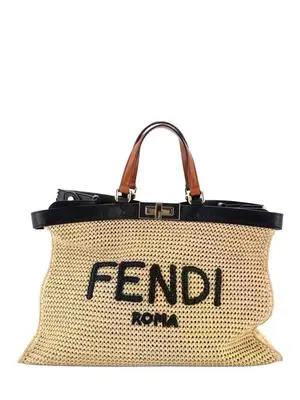 Fendi Peekaboo X- Raffia Medium Tote Bag - Neutrals