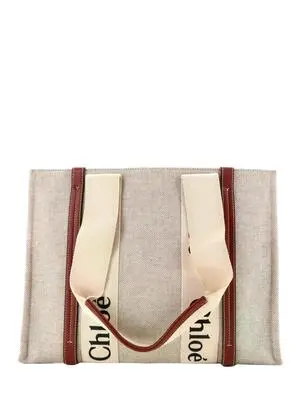 Chloé Woody Canvas With Leather Medium Tote Bag - Neutrals