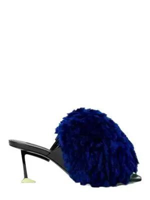 Givenchy Pompom Mules In Patent Leather And Knit - Blue