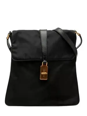 Prada 2000-2013 Vitello Trimmed Tessuto Messenger Bag Crossbody Bag - Black