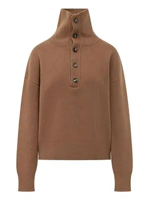AMI Paris High-button Turtleneck Sweater - Camel