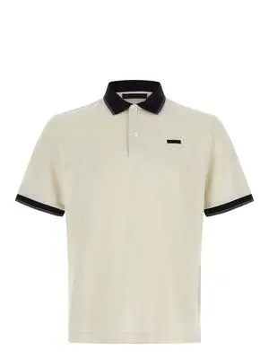Prada Prada Contrast Trim Cotton Polo Shirt Talco