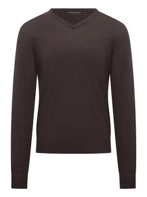 FILIPPO DE LAURENTIIS V-neck Merino Wool Long-sleeve Sweater - Marrone