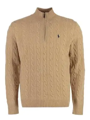 Polo Ralph Lauren Polo Ralph Lauren Ribbed-Edge Cable-Knit Wool & Cashmere Turtleneck Pullover Camel