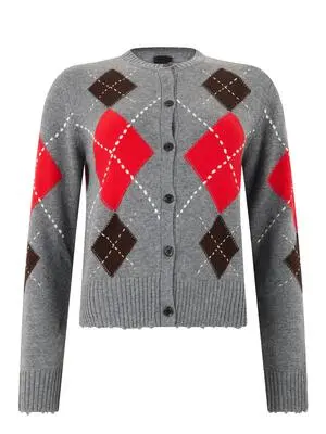 Pinko Diamond Pattern Wool-cashmere Button Cardigan - Grey