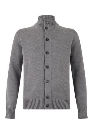 SLOWEAR High-neck Wool Cardigan With Button Front - Grey