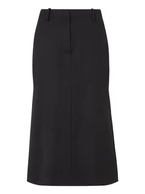 Fendi Fitted Wool Midi Skirt With Flared Hem And Side Slits - Black