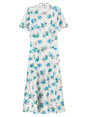 Tory Burch Floral Print Shirt Dress With Classic Collar, Belted Waist & Button Front - Multicolor