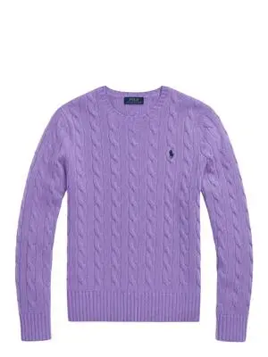 Ralph Lauren Ralph Lauren Ribbed Cuff Cable-Knit Wool & Cashmere Crewneck Sweater Violet