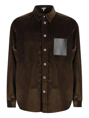 Loewe Corduroy Button-up Shirt With Patch Pocket - Brown
