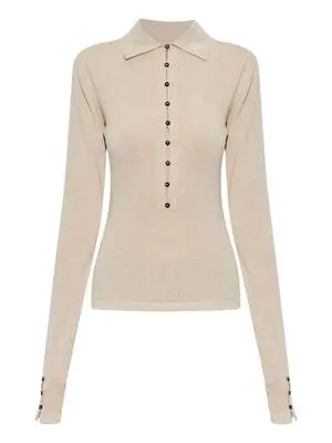 Jacquemus Jacquemus Women's Long-Sleeve Knit Polo Top Beige