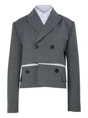 Sacai Structured Tailored Blazer In Wool With Notched Lapels - Grey