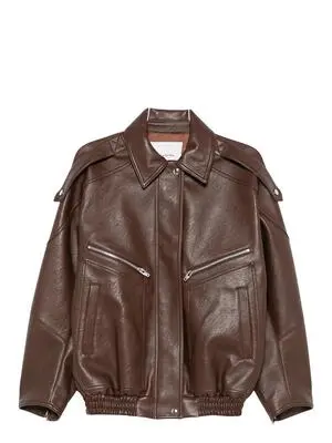 THE FRANKIE SHOP The Frankie Shop Hudson Oversized Faux Leather Bomber Jacket With Welt Pockets