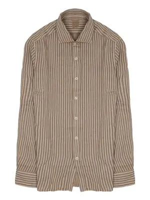 120% Lino Linen Striped Button-up Shirt - Beige