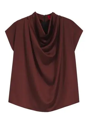 Hugo Satin Top With Draped Neckline - Brown