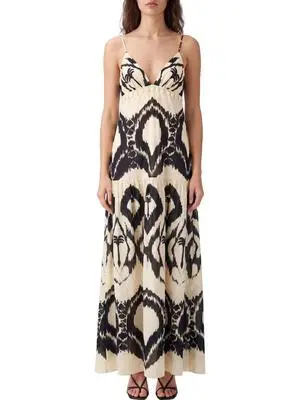 Johanna Ortiz Tropical Print Cotton Maxi Dress With High Elasticated Waist - Ecru