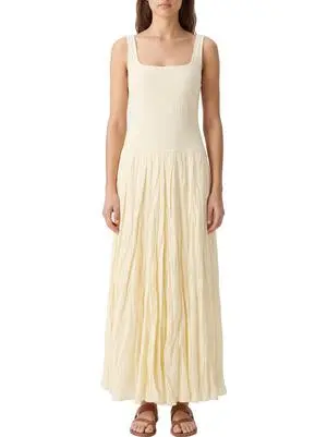 Johanna Ortiz Off-shoulder Crinkled-effect Linen And Cotton-blend Midi Dress - Ecru