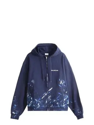 Balenciaga Paint Splatter Oversized Zip-up Hoodie 'navy - Tan