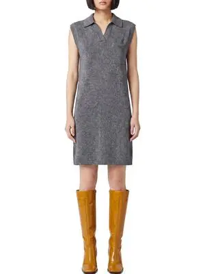 Marni Wool Blend Knit Polo Mini Dress With Classic Collar Grey