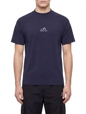 Balenciaga Slim Fit Stretch Polyamide T-shirt With Contrast Logo - Navy