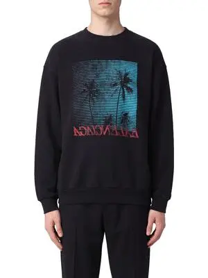 Balenciaga Tropical Print Cotton Crewneck Sweatshirt With Dropped Shoulders - Black