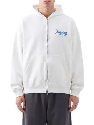 Balenciaga Cotton Zip-up Hoodie With Kangaroo Pocket And Dropped Shoulders - White