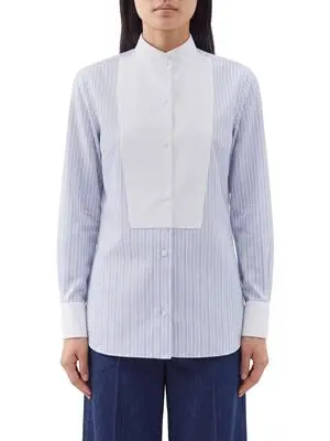 TOM FORD Striped Cotton Slim Fit Shirt With Mandarin Collar - Blue