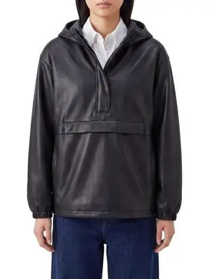 RÓHE Cropped Smooth Lambskin Leather Jacket With Hood And Dropped Shoulders - Black