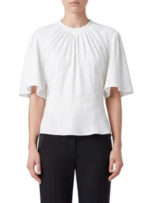 PACO RABANNE Draped Viscose Blouse With Short Kimono Sleeves And Crew Neck